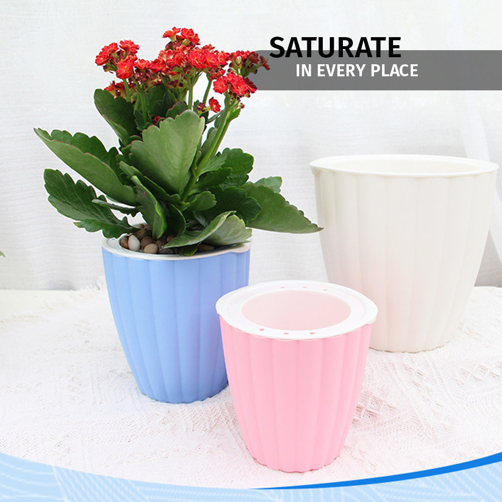 Locaupin White Line Textured Flower Pot Modern Home Garden Plants Outd ...