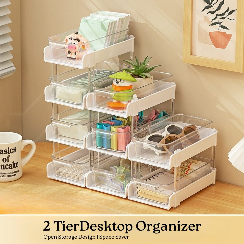 LOCAUPIN 2 Tier Desktop Organizer Transparent Drawer Type Stationery S ...