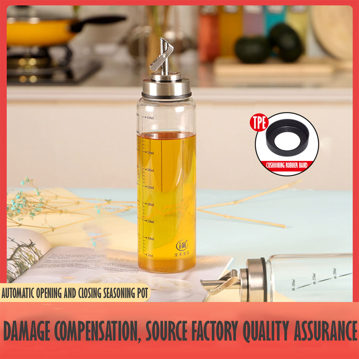 Locaupin Cooking Oil Dispenser Easy Pour Syrup Glass Container Liquid ...