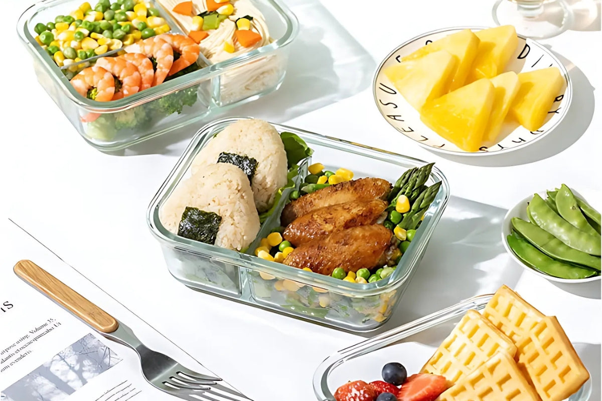 LOCAUPIN Lunch Box Glass Container with Divider Microwavable Oven Safe ...