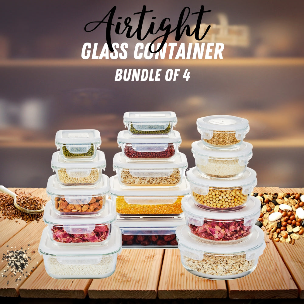 Locaupin Bundle of 4 Airtight Glass Food Container Package Set Borosil ...