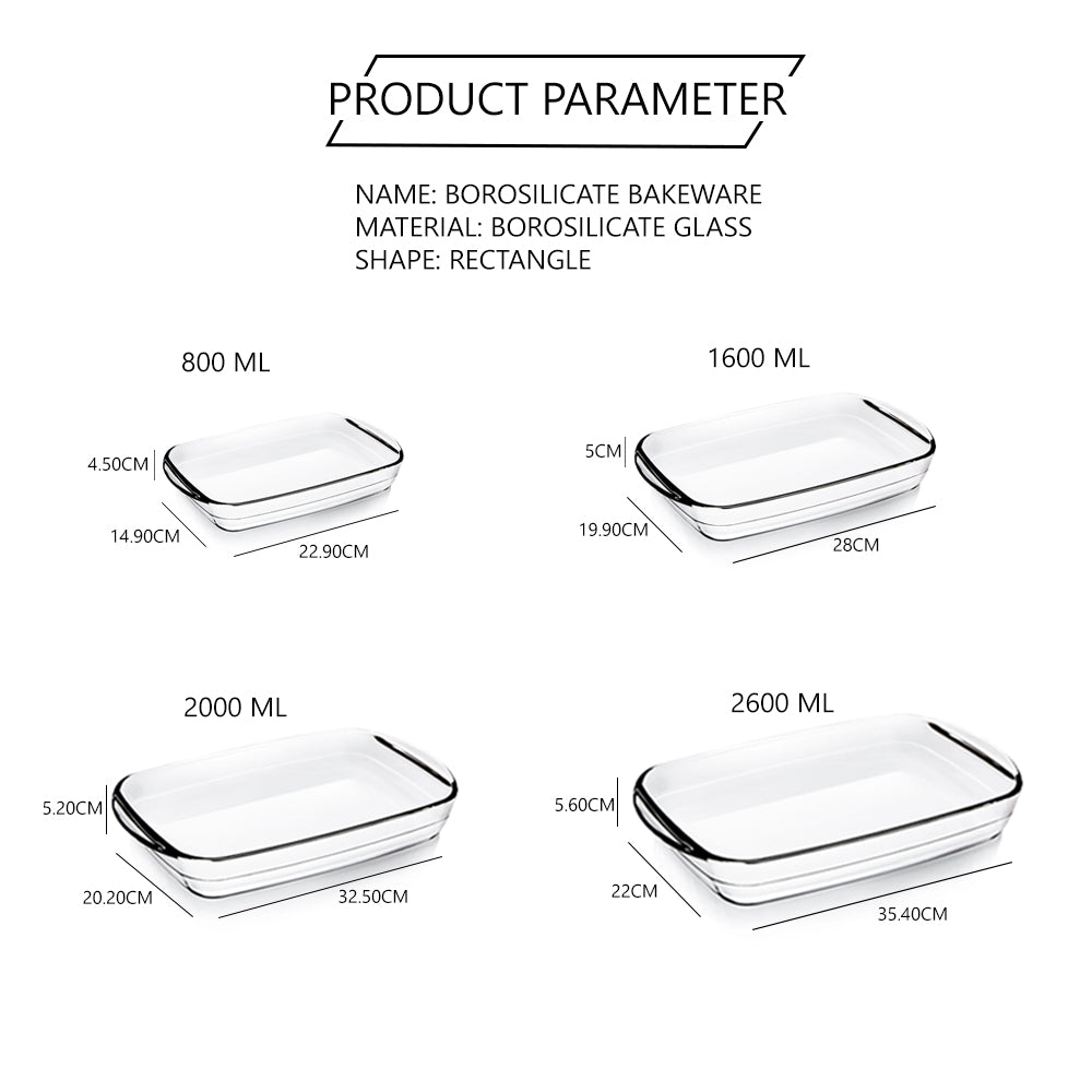 Locaupin Rectangular Baking Plate Borosilicate Glass Snack Bread Pan O ...