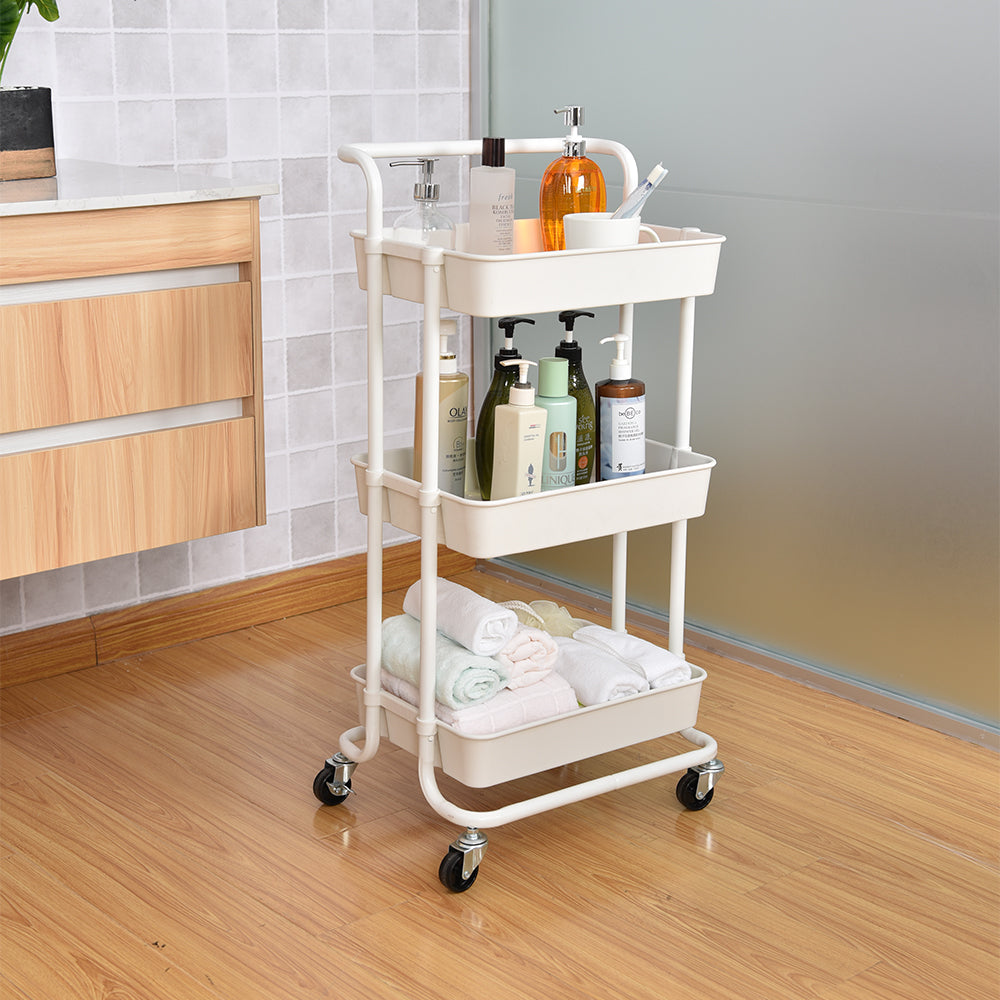 3-Tier Kitchen Utility PP Plastic Tray Trolley Shelf Rack Organizer wi ...